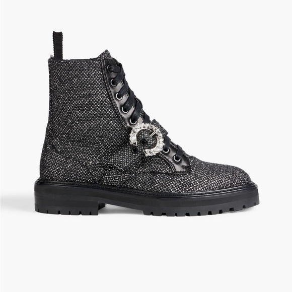 Jimmy Choo | Shoes | Jimmy Choo Cora Embellished Tweed Combat Boot ...